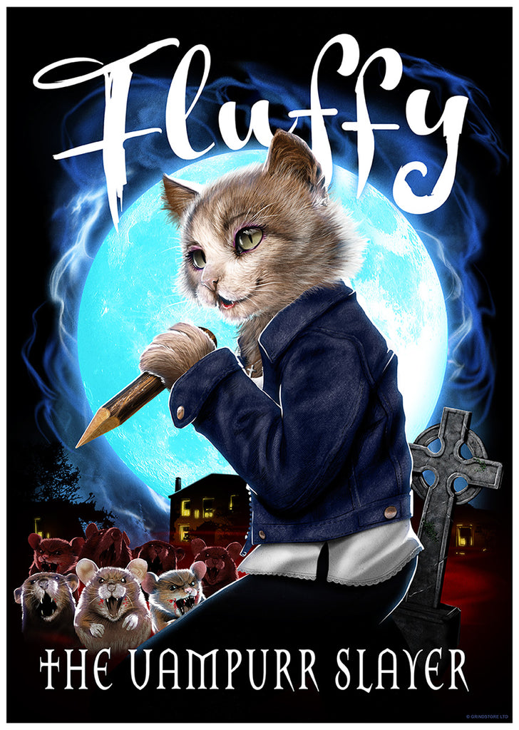 Horror Cats Fluffy The Vampurr Slayer Mini Poster – Grindstore Wholesale